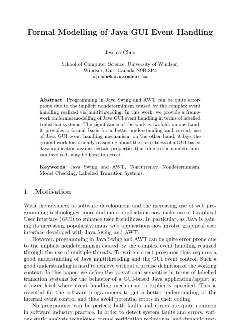 Formal Modelling of Java GUI Event Handling: 1 Motivation | PDF ...