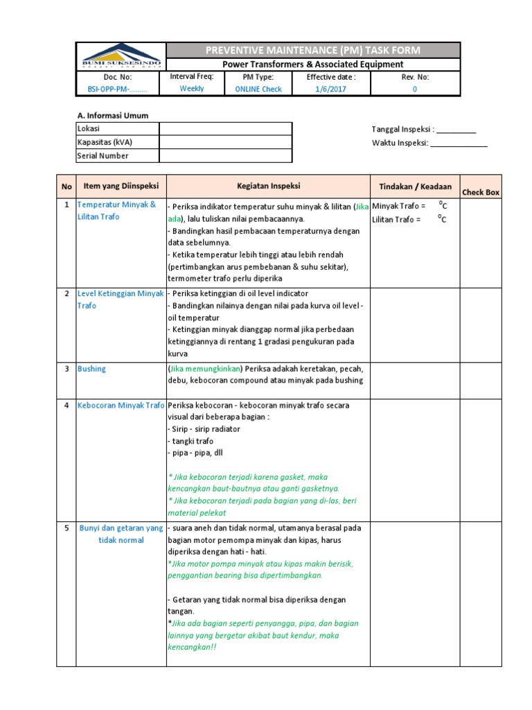 Checklist Trafo Rev1 | PDF