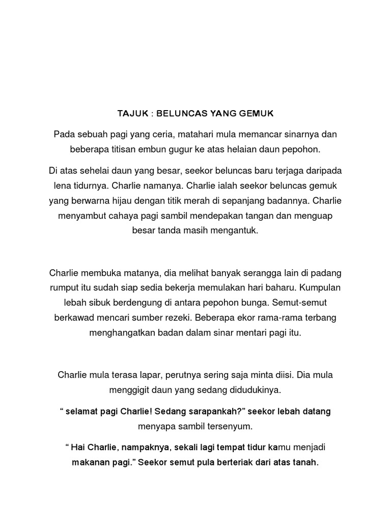 Bercerita Tahap 1 - Beluncas Yang Gemuk | PDF