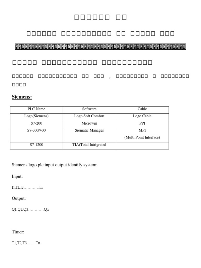 Siemens:: Siemens Logo PLC Input Output Identify System: Input | PDF