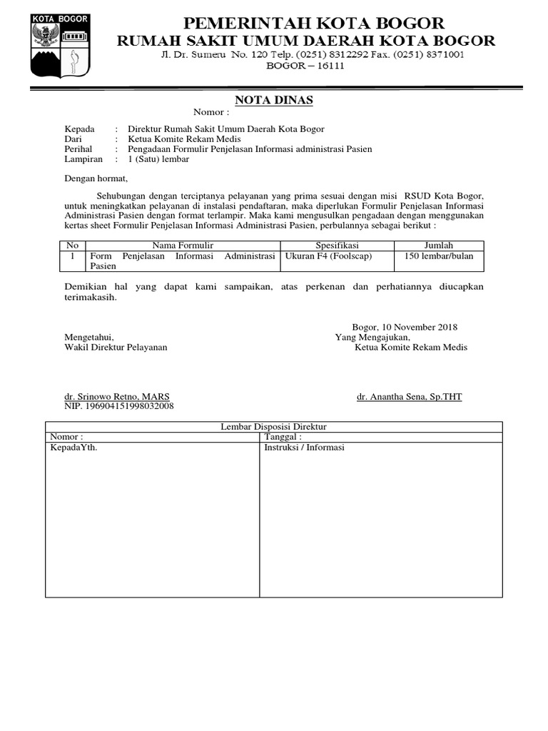 NOTA DINAS Form Pemberian Informasi Kepada Pasien | PDF