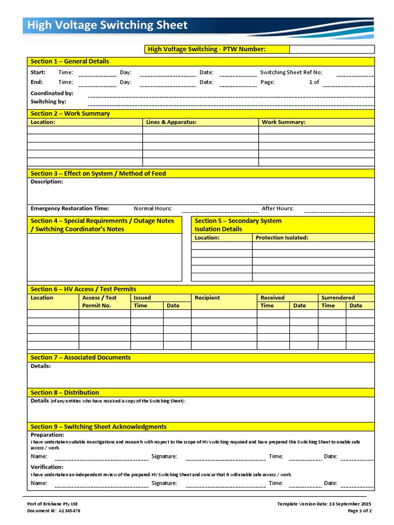 High Voltage Switching Sheet Template | PDF | Electrical Engineering