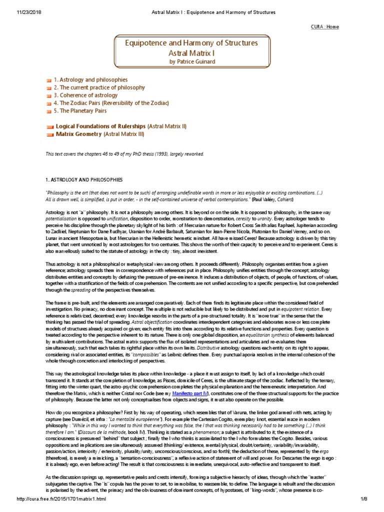 Astral Matrix I - Equipotence and Harmony of Structures | PDF | Planets ...