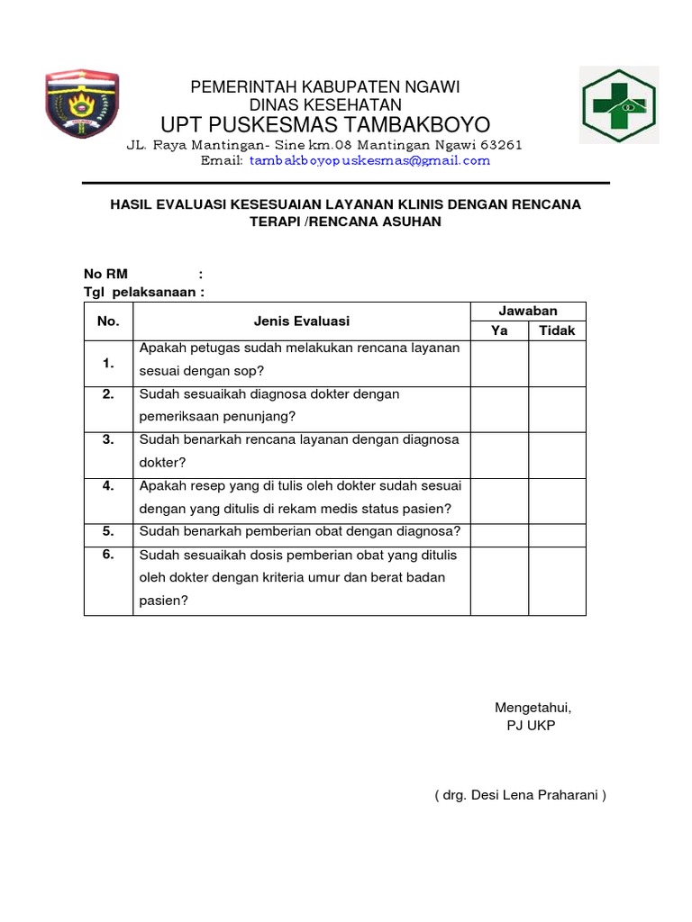 7.4.1 Bukti Evaluasi Kesesuaian Layanan Klinis DG Rencana Terapi | PDF