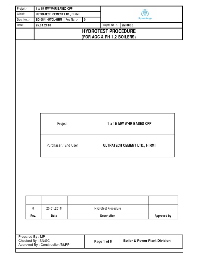 Hydrotest Procedure for WHR CPP Boilers | PDF | Boiler | Chemical ...