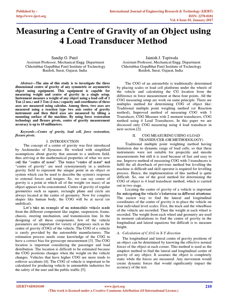 Measuring A Centre of Gravity of An Object Using 4 Load Transducer ...