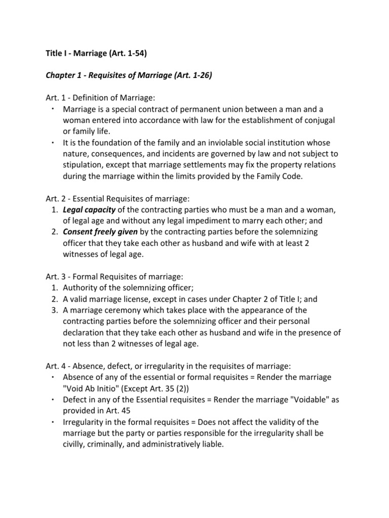 Chapter 1 - Requisites of Marriage (Art. 1-26) | PDF | Marriage License ...