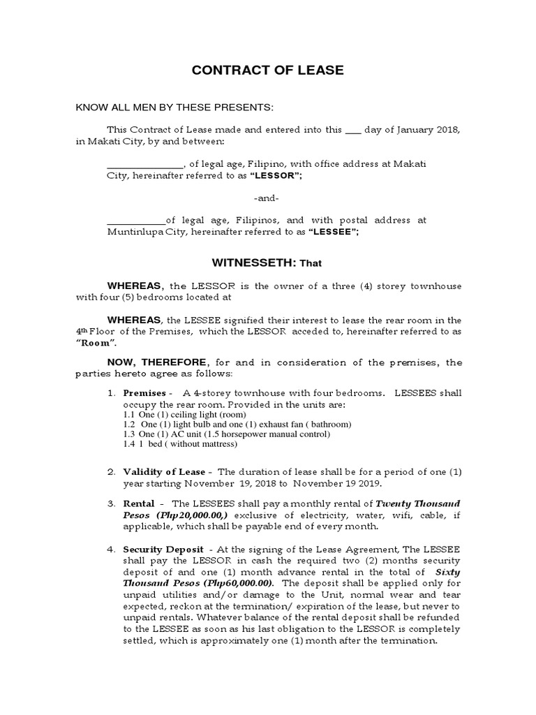 A Comprehensive One-Year Residential Lease Agreement for a Room in a ...