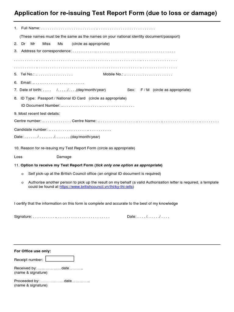 Additional TRF Form (Loss or Damage) | PDF | Official Documents | Identity Document