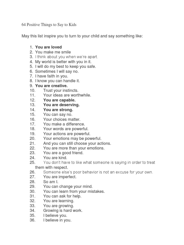 64 Positive Things To Say To Kids | PDF