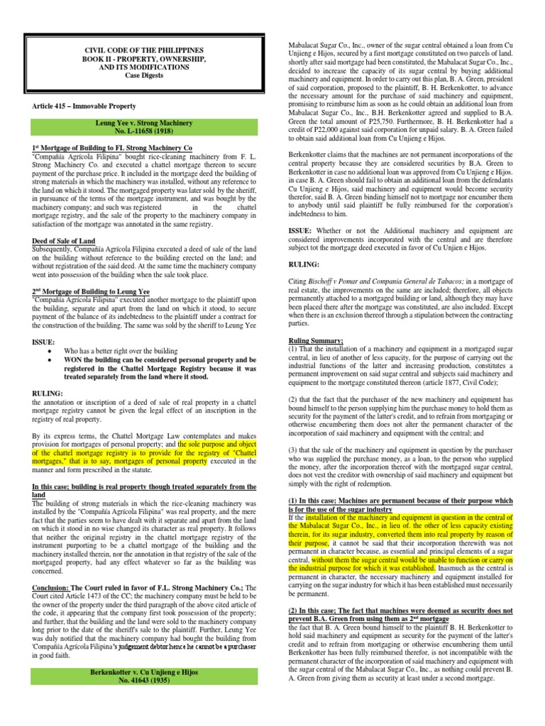 Property Case Digests | PDF | Mortgage Law | Property