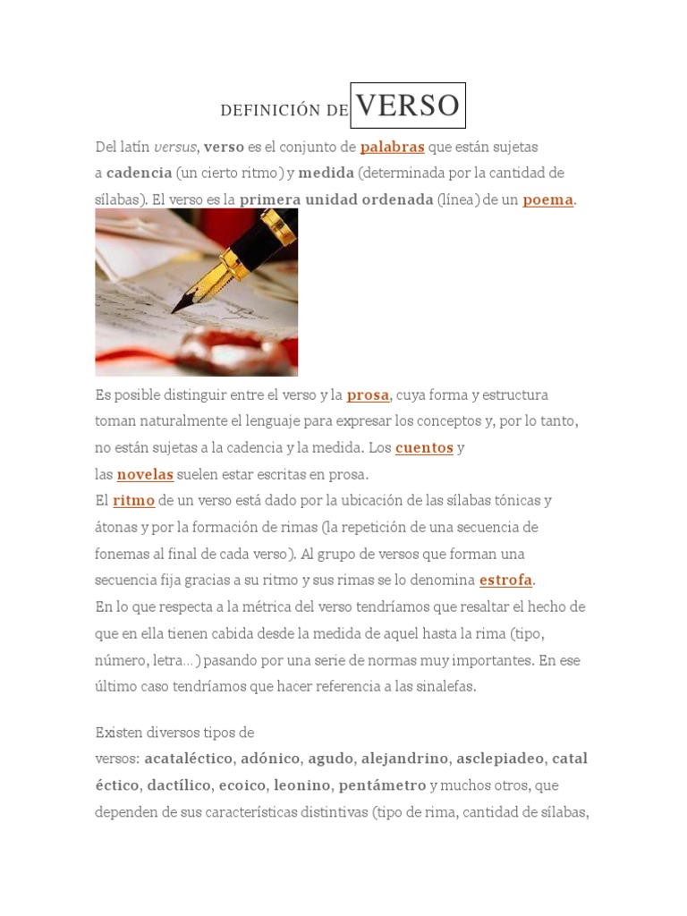 Definición de Verso y de Prosa | Prosa | Poesía