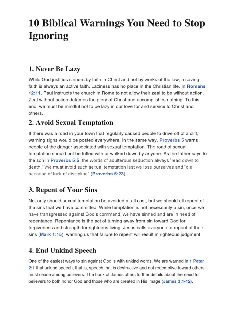 10 Biblical Warnings Christians Must Heed: An Examination of the Need ...