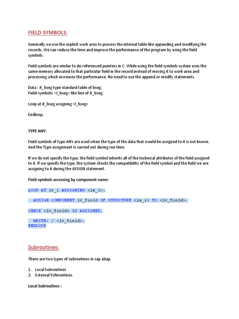 Field Symbols:: Type Any | Download Free PDF | Parameter (Computer ...
