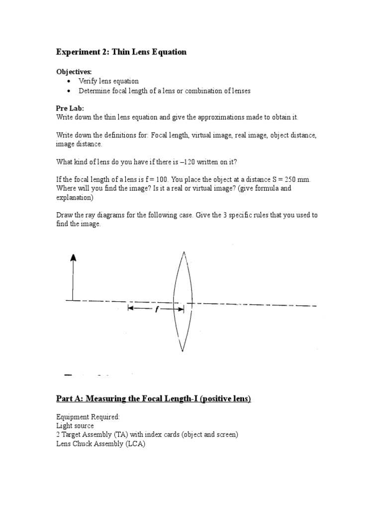 Experiment 2: Thin Lens Equation: Objectives | PDF | Lens (Optics) | Optics