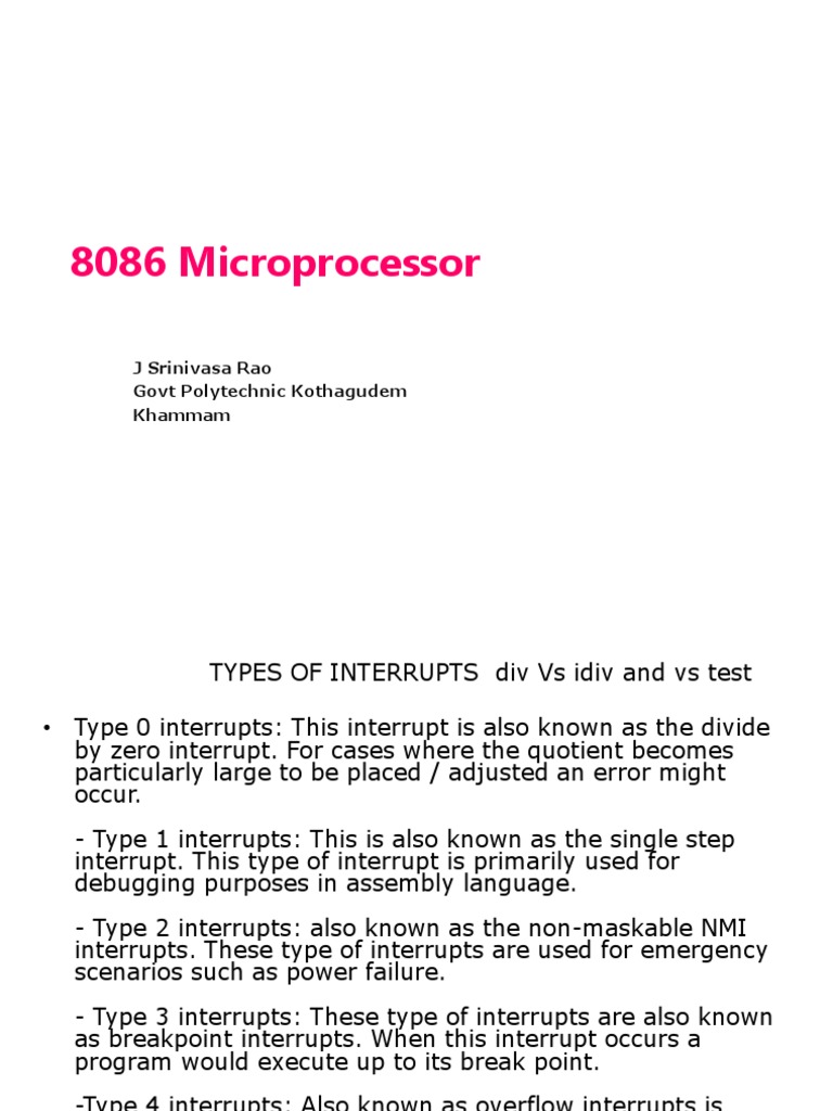 8086 Microprocessor: J Srinivasa Rao Govt Polytechnic Kothagudem Khammam | Download Free PDF ...
