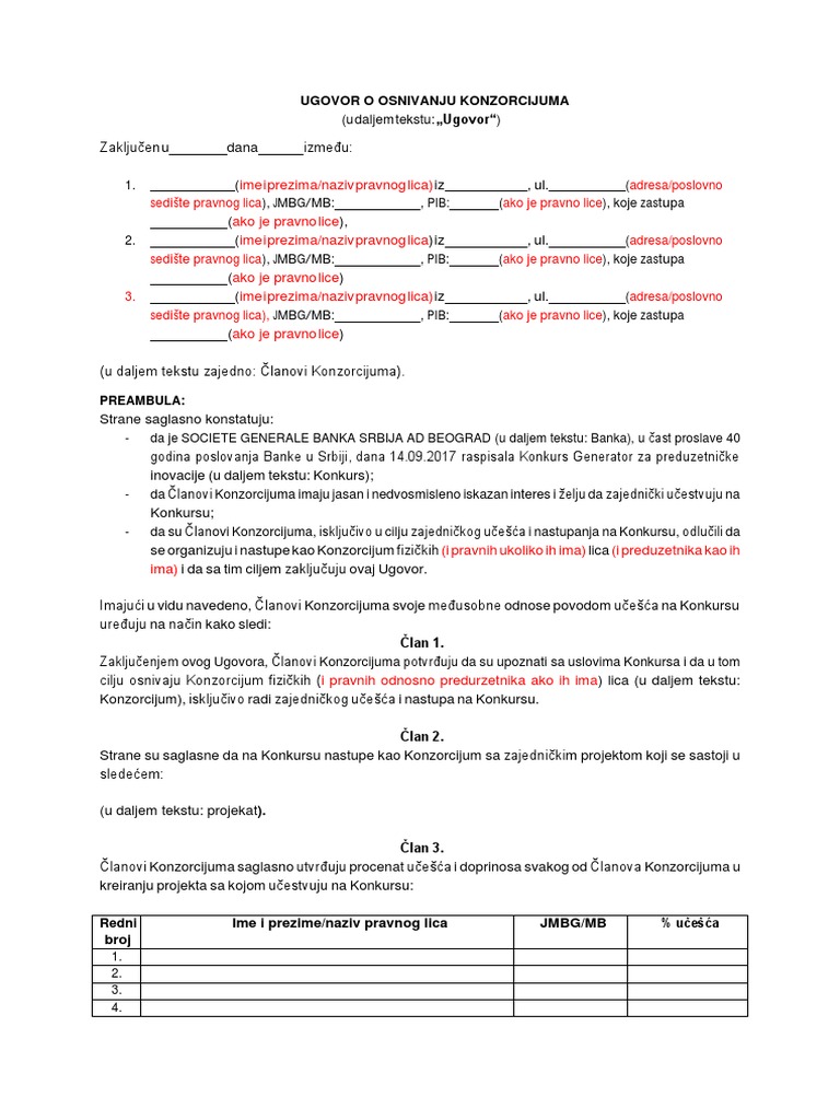 Ugovor o Osnivanju Konzorcijuma | PDF