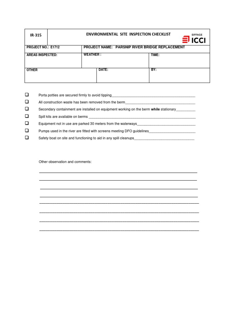 ITR-315 - Evironmental Site Audit Checklist | PDF