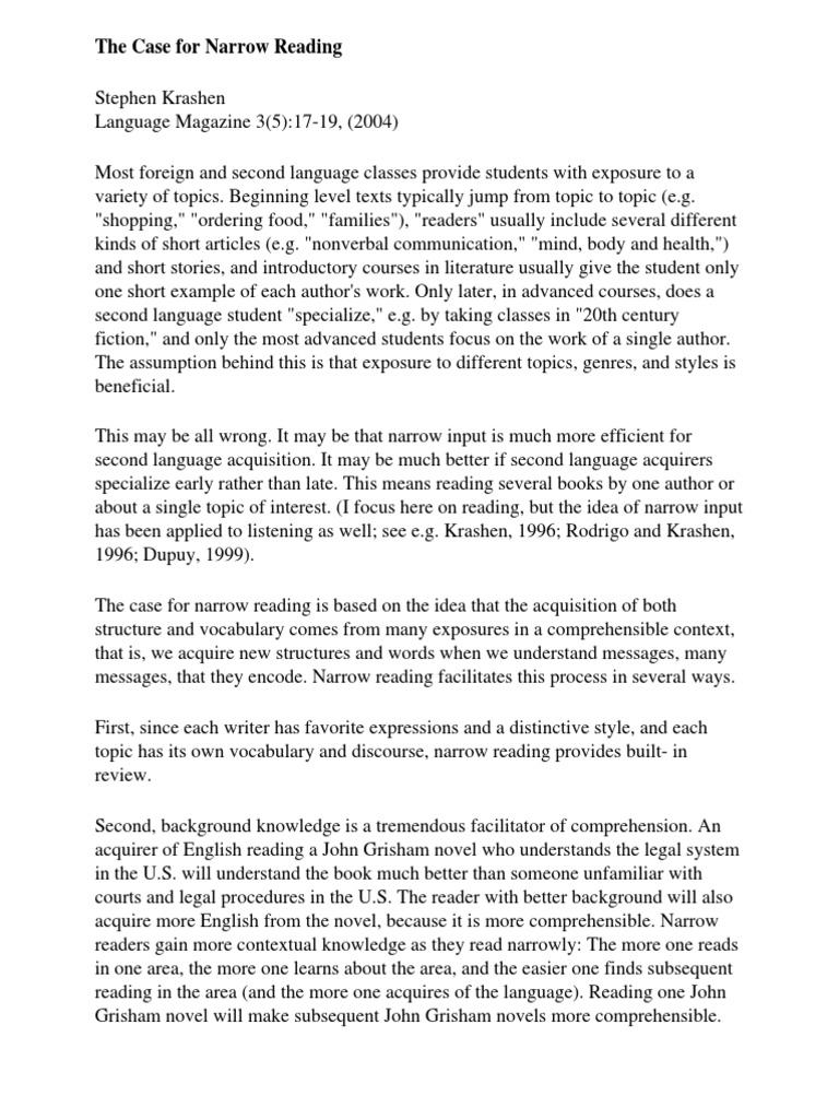 The Case For Narrow Reading | PDF | Reading (Process) | Vocabulary