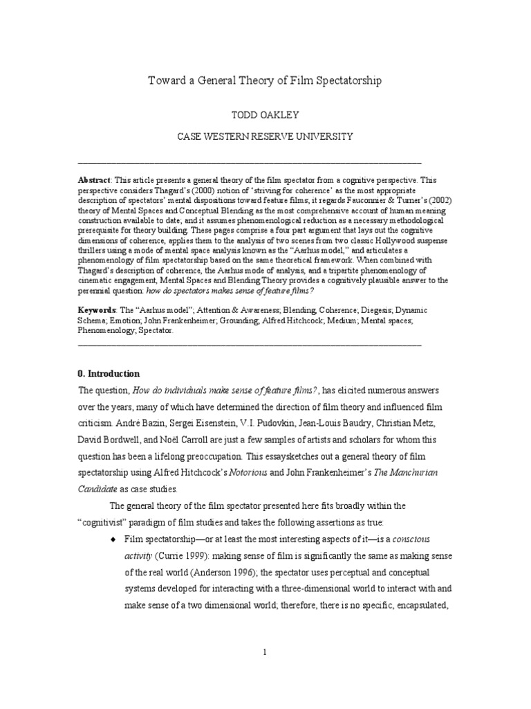 Toward A General Theory of Film Spectatorship | PDF | Perception ...