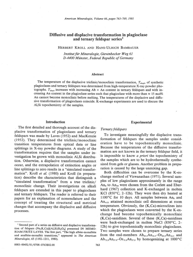 Diffusive and Displacive Transformation in Plagioclase and Ternary ...