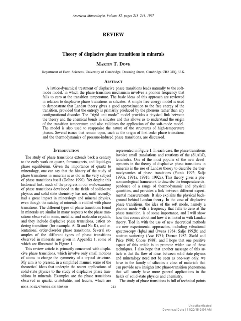 Displacive Phase Transitions in Minerals | PDF | Phase Transition ...