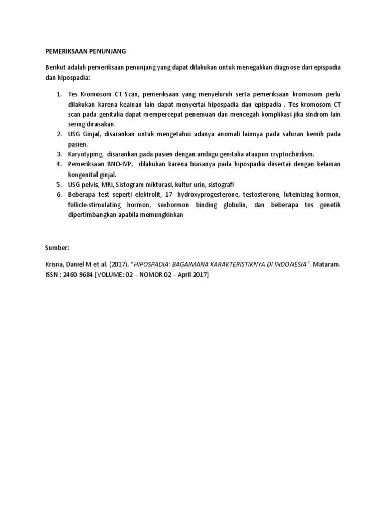 Pemeriksaan Penunjang Epispadia Hipospadia | PDF