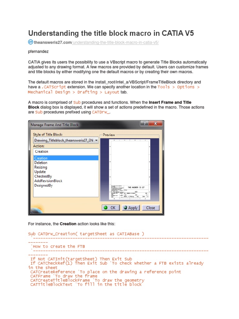 Understanding The Title Block Macro in CATIA V5 | PDF | Macro (Computer Science) | Computer ...