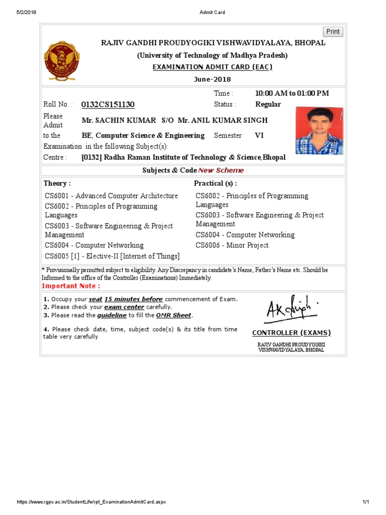 Admit Card PDF | Download Free PDF | Areas Of Computer Science ...