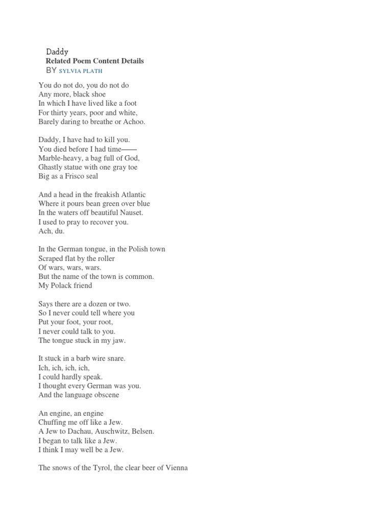 Daddy-Related Poem by Sylvia Plath | PDF