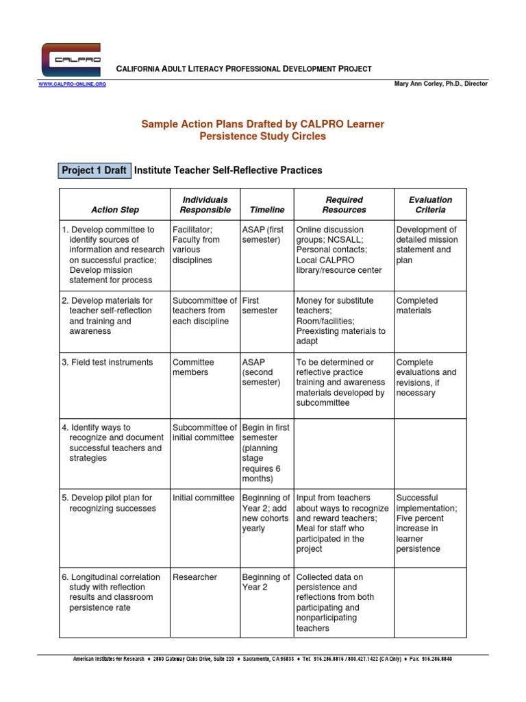 Sample Action Plans PDF | PDF | Mentorship | Goal Setting