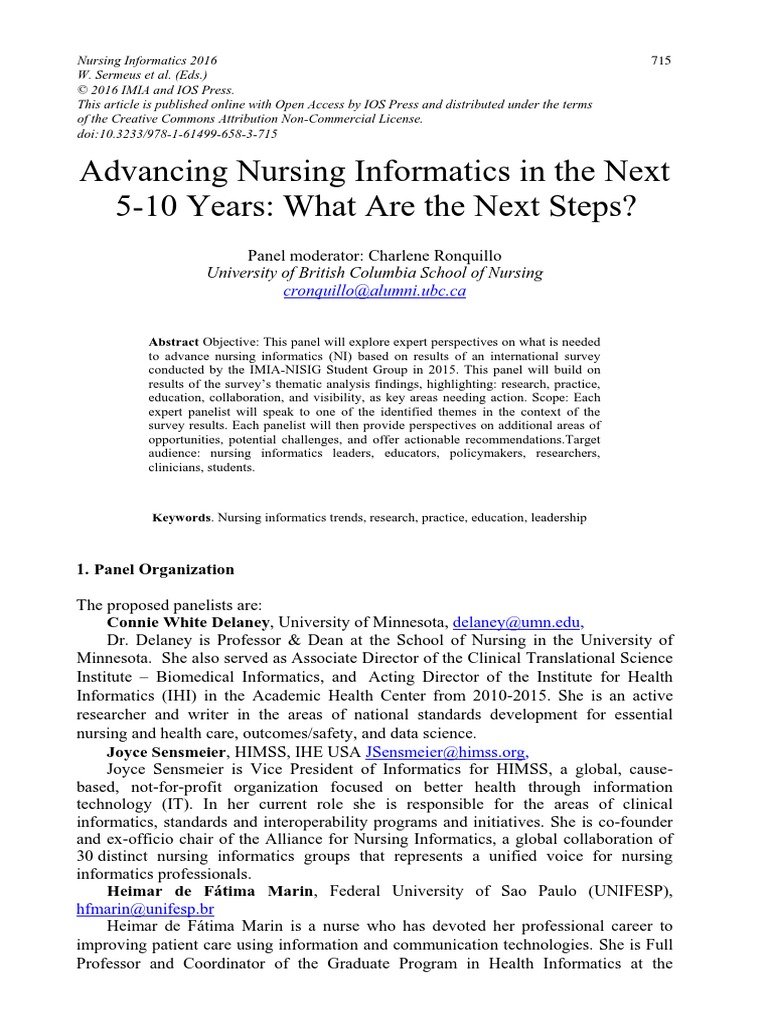 Advancing Nursing Informatics in The Next 5-10 Years: What Are The Next ...