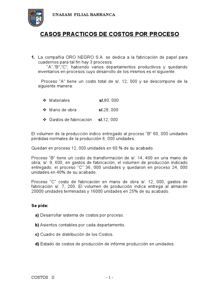 Casos Practicos de Costos Por Proceso | PDF | Inventario | Negocios económicos