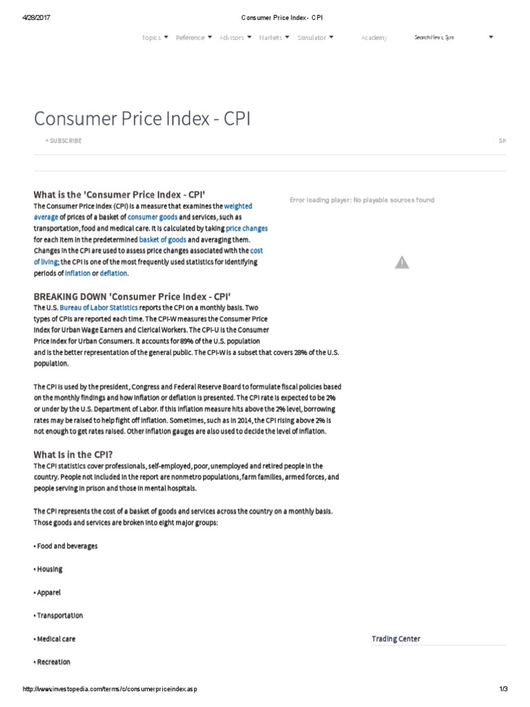 Consumer Price Index - CPI | PDF | United States Consumer Price Index ...