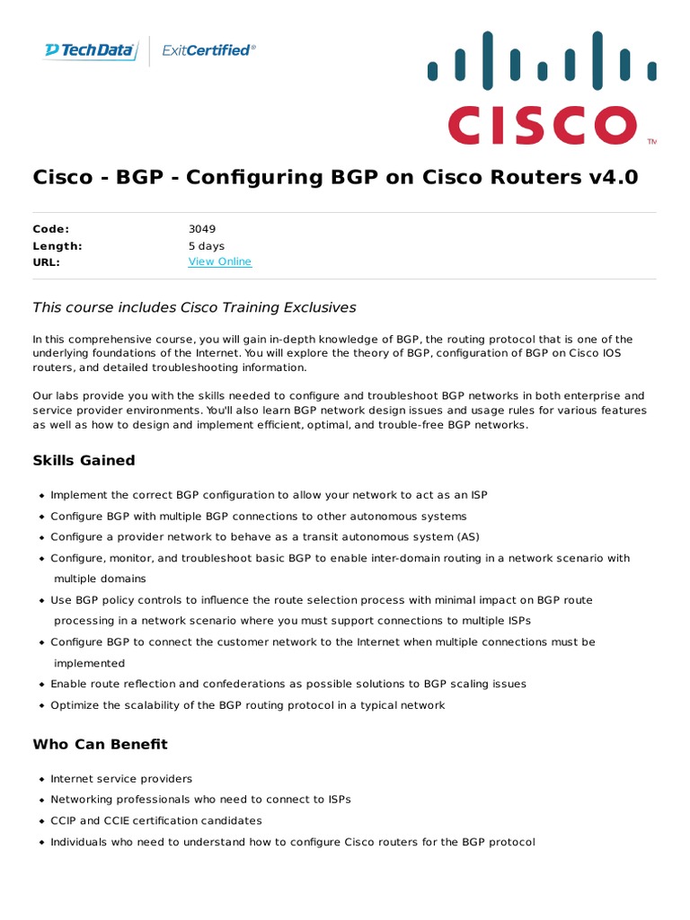 BGP Configuring BGP On Cisco Routers v4 0 | Download Free PDF | Routing ...