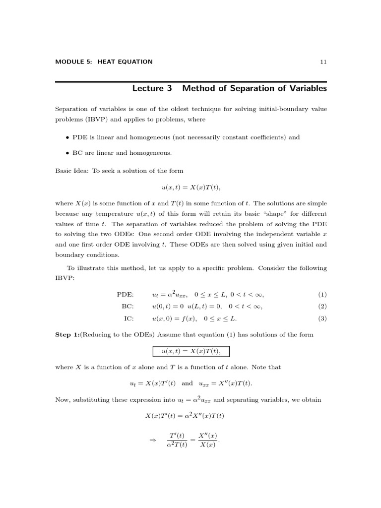 Method of Separation of Variables: Module 5: Heat Equation | PDF ...