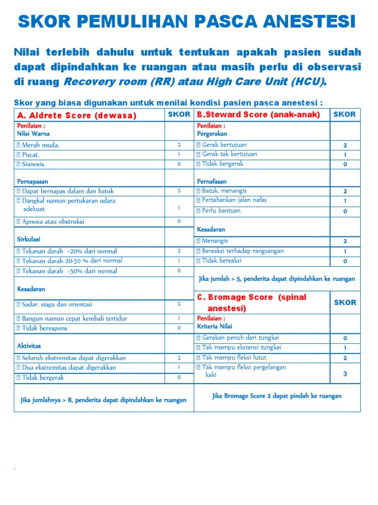 Penilaian Aldrete dan Bromage Score | PDF