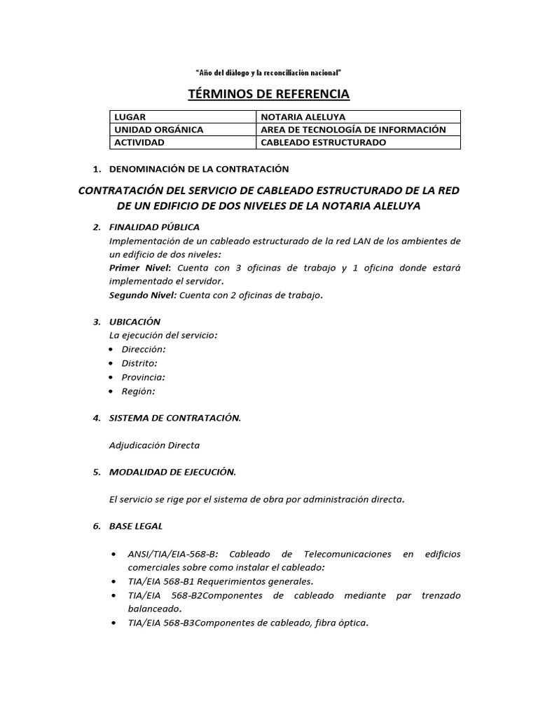 Modelo de TDR | PDF | Tecnología de información y comunicaciones | Telecomunicaciones