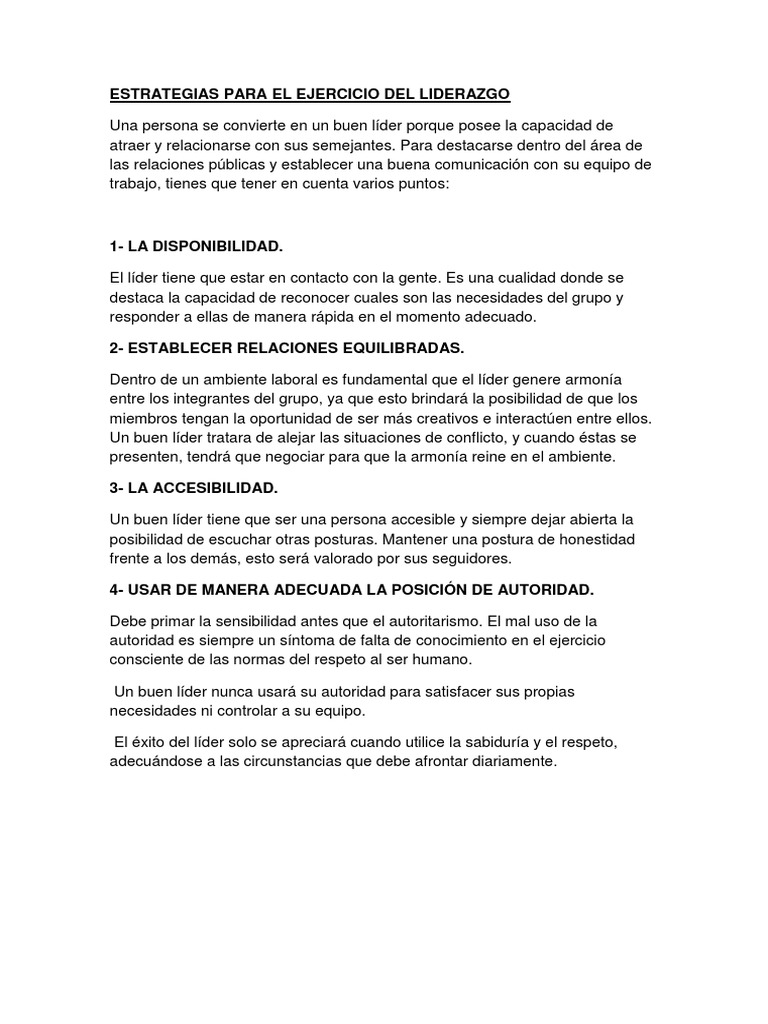Estrategias para El Ejercicio Del Liderazgo | PDF | Liderazgo | Comunicación