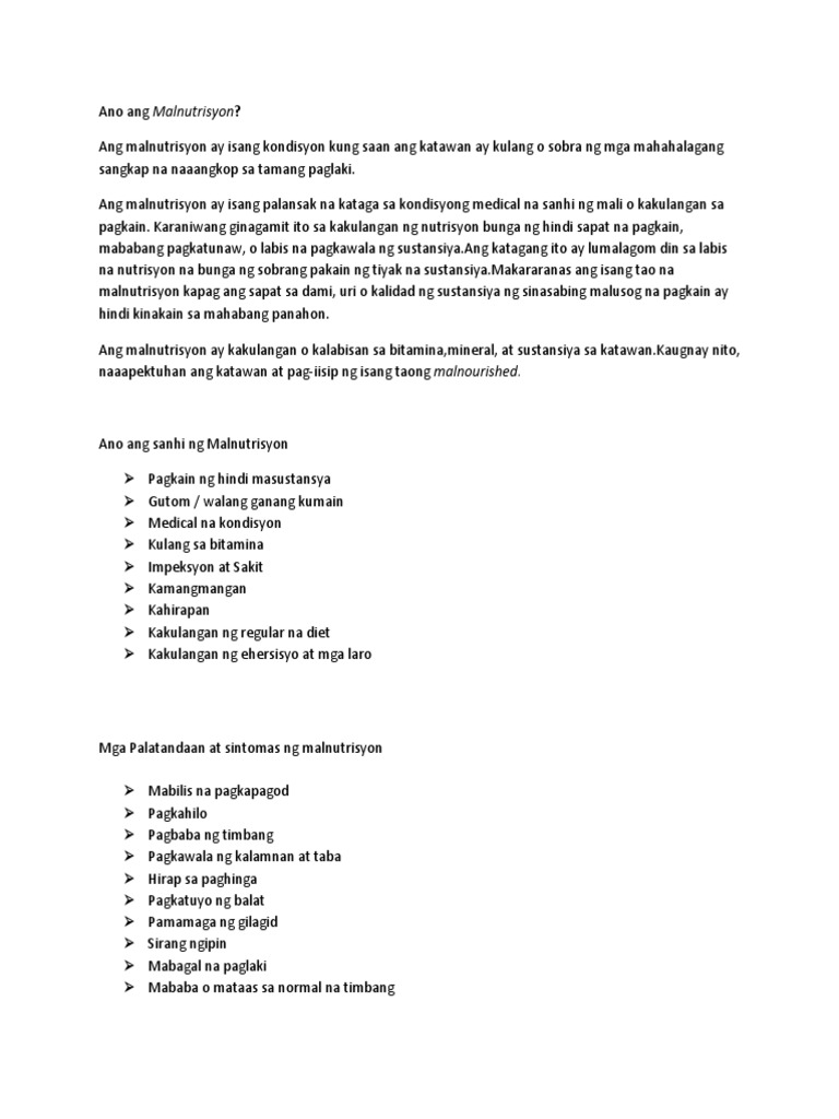 Malnutrisyon | PDF