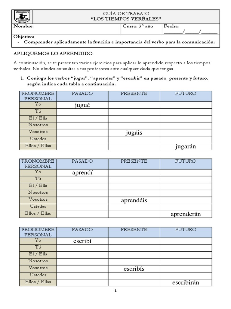 Ejercicios de Tiempos Verbales | PDF | Verbo | Sintaxis