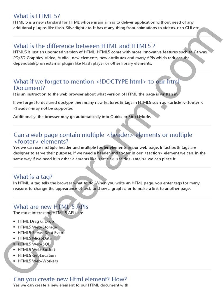 HTML5 Interview Questions PDF | PDF | Html5 | Html