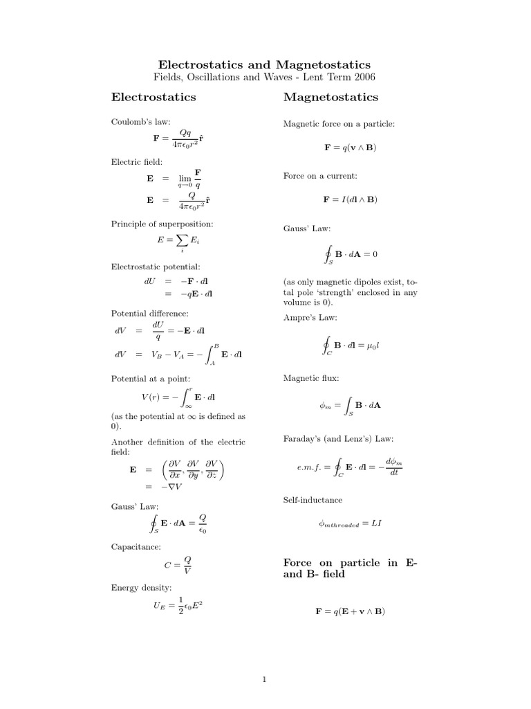 Electrostatics and Magnetostatics Fields | PDF | Electrostatics ...