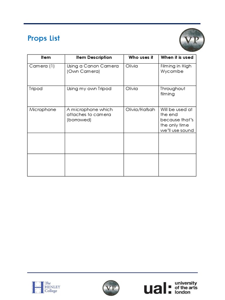 Props List | PDF