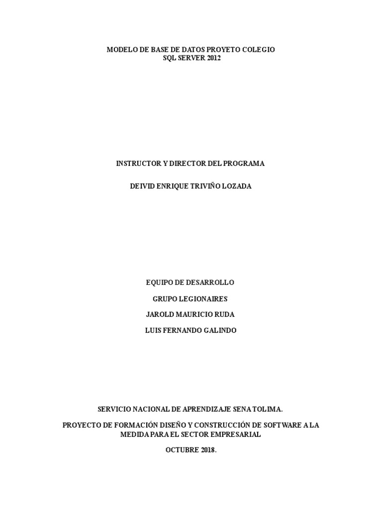 Modelo de Base de Datos Proyecto Colegio | PDF | SQL | Tabla (base de datos)