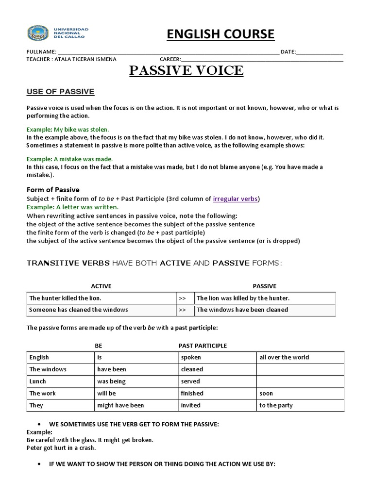 English Course Passive Voice | PDF | Subject (Grammar) | Object (Grammar)