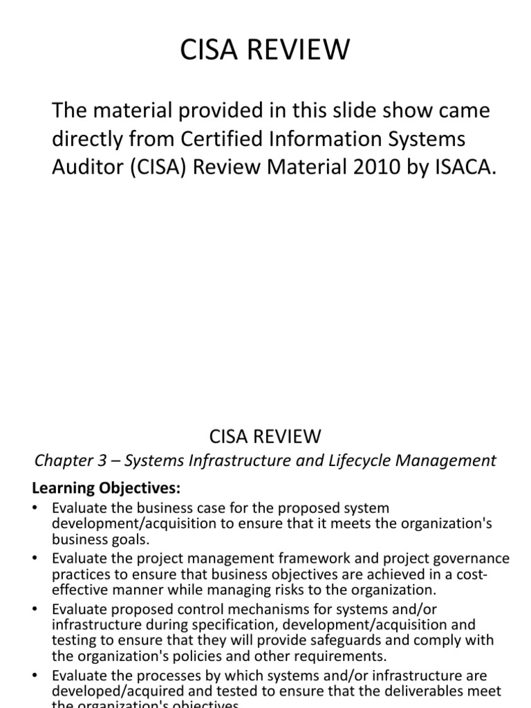 CISA Review Chapter 3 Systems Infrastructure and Lifescyle Management ...