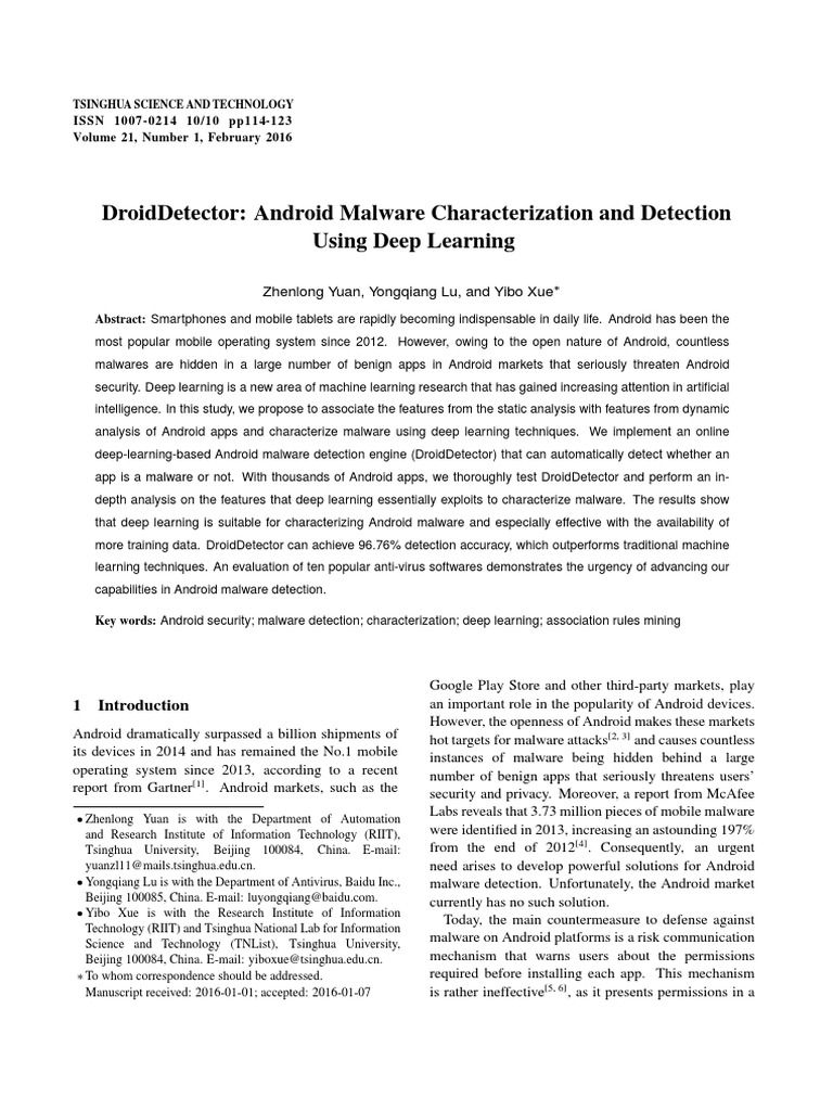Droiddetector: Android Malware Characterization and Detection Using Deep Learning | PDF ...
