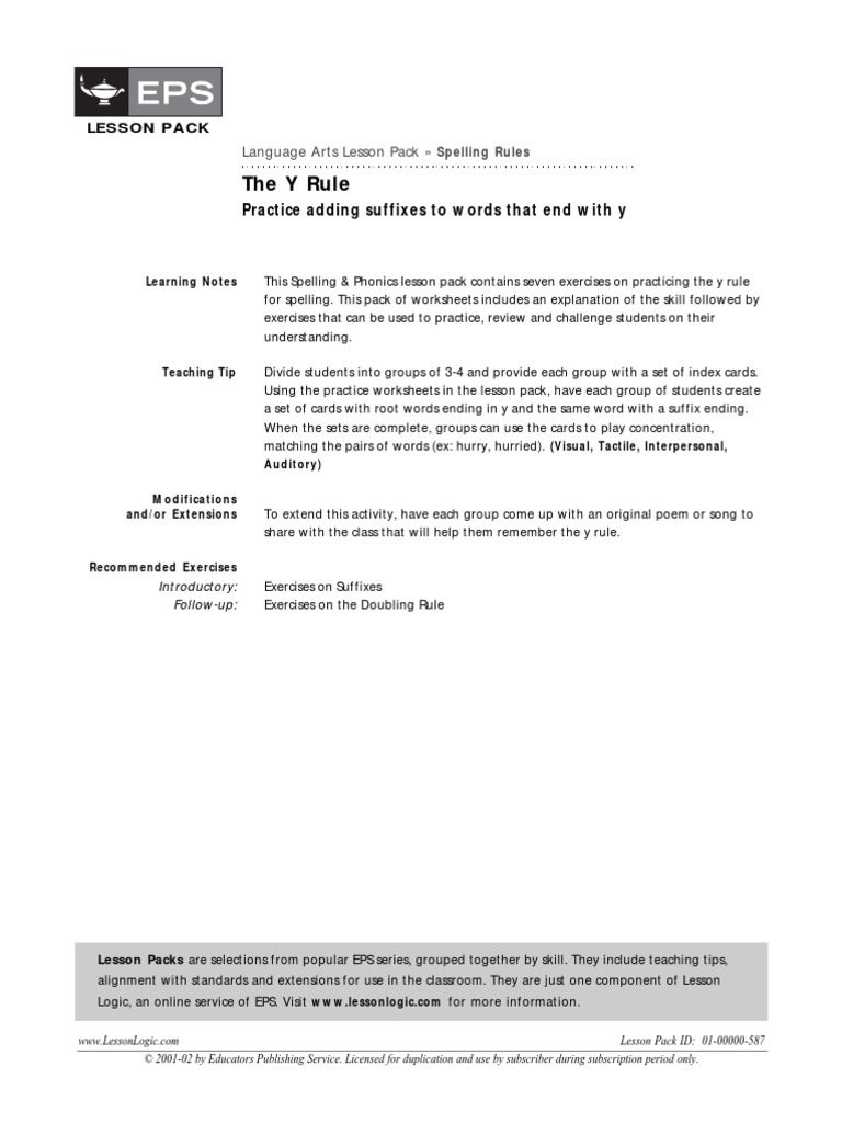 The Y Rule: Practice Adding Suffixes To Words That End With y ...