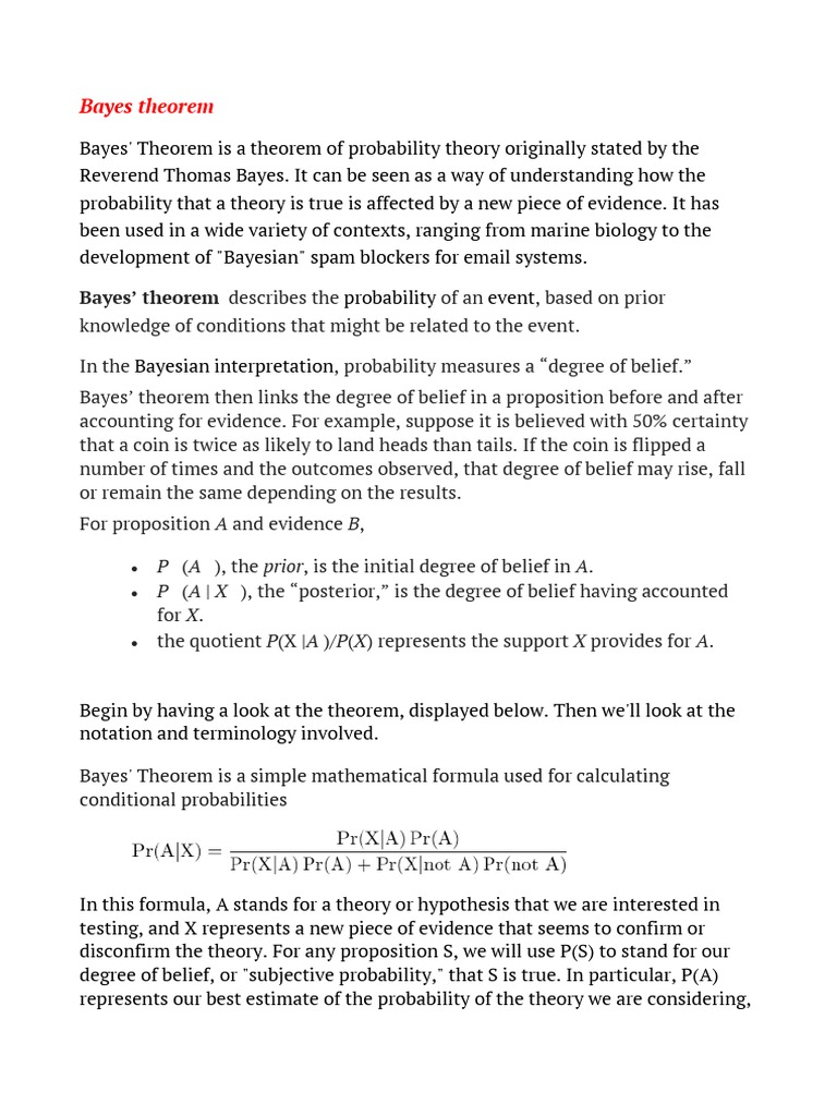 Bayes Theorem | PDF | Bayesian Probability | Theorem